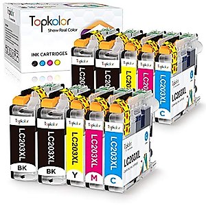 Topkolor Compatible Brother lC203 Ink Cartridge Replacement for Brother LC203XL LC201XL LC203 LC201 to use with MFC-J480DW J880DW J4420DW J680DW J885DW (4 Black, 2 Cyan, 2 Magenta, 2 Yellow)