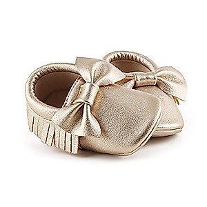 OOSAKU Infant Tolddler Baby Soft Sole PU Leathe Bowknots Shoes (6-12 Months, Gold)