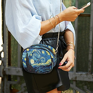 ALAZA PU Leather Small Crossbody Bag Purse Wallet Starry Night Sky Van Gogh Cell Phone Bags with Adjustable Chain Strap & Multi Pocket