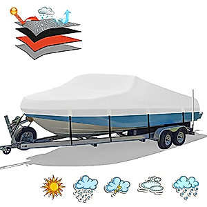 HAHASOLE Heavy Duty 800D PU Waterproof Boat Cover, 14'- 16' Trailerable Marine Grade Polyester Canvas, Fits 14-16ft V-Hull, Runabout, Fishing Boat, Tri-Hull, Pro-Style Bass Boat with Tightening Strap