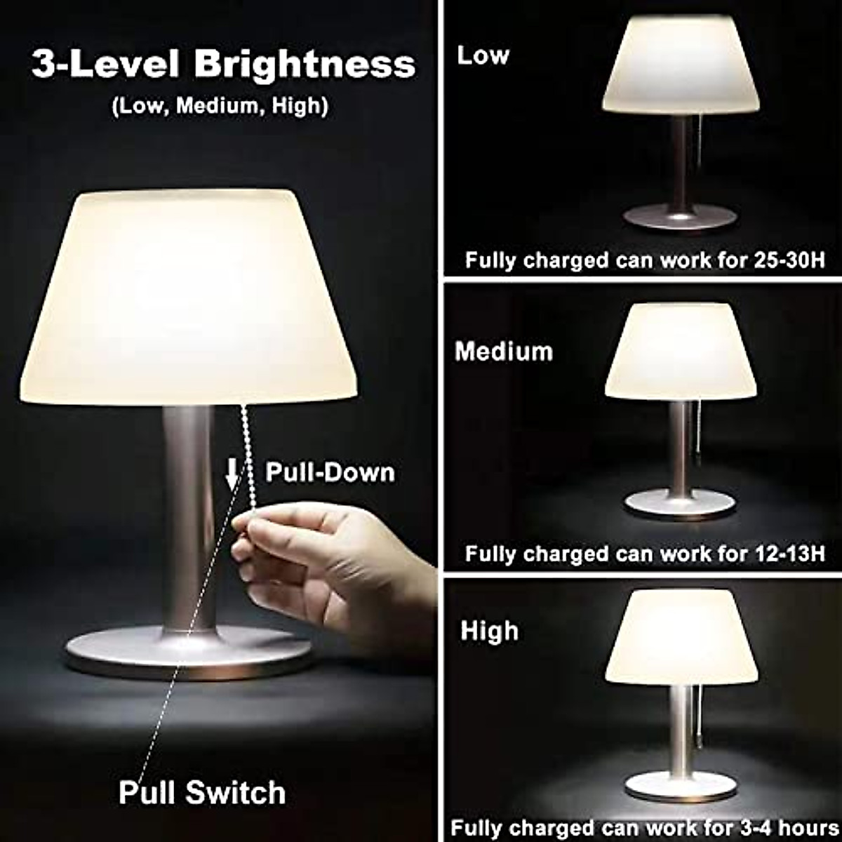 Awanber Solar Table Lamp, Support USB Charging, 3-Level Brightness Solar LED Night Lights with Pull Chain Waterproof Solar Garden Lights for Patio, Garden, Yard, Bedroom, Outdoor/Indoor Decorations