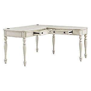 OSP Home Furnishings Country Meadows L-Shape Desk with 2 Full Drawers and Power Hub, Antique White