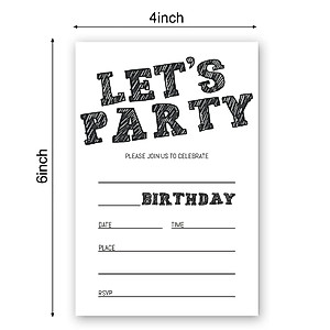Simple Black and White Birthday Invitations, Birthday Invitations for Boys Teens Kids Girls, Birthday Invitations, Birthday Party Invitations. (Let's Party(020))