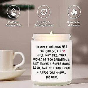 PETALSUN Sister Gifts, Sister Birthday Gifts from Sister, Funny Gifts for Sister, Best Sister Gifts from Sister, I'd Walk Through Fire for You Sister Candles, 7oz Soy Wax Lavender Scented Candles.
