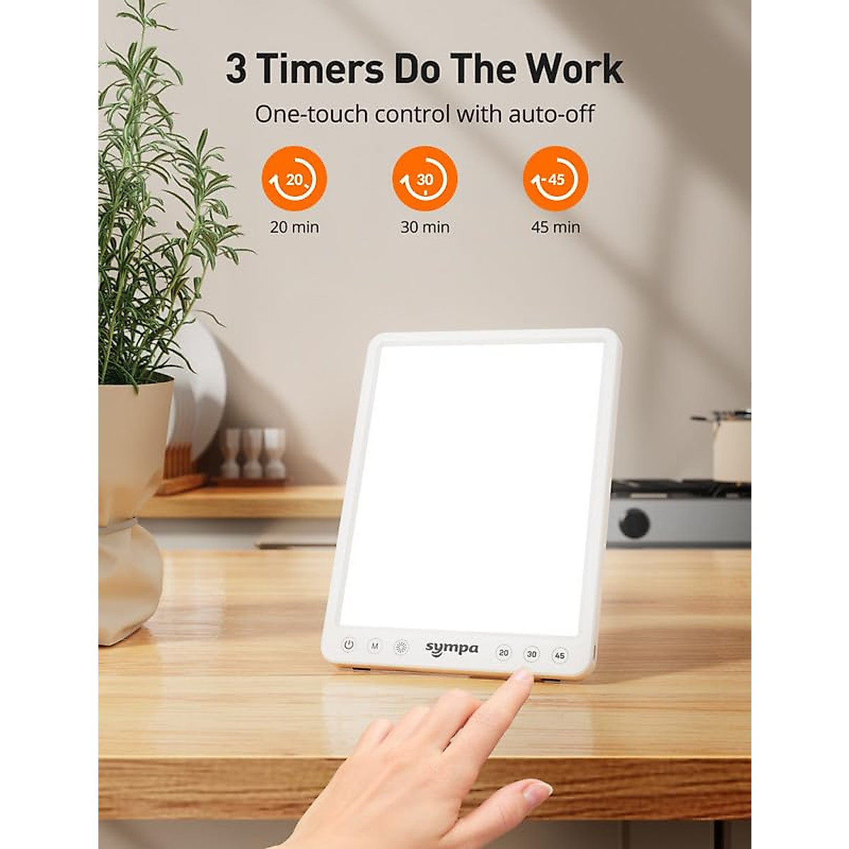 sympa Lamp, Sun Lamp with 10,000 Lux UV-Free, Lamp with Stepless Brightness, Sunlight Lamp with 3 Color Temperatures & 3 Timer, Happy Lamp with Rotatable Stand for Home Office