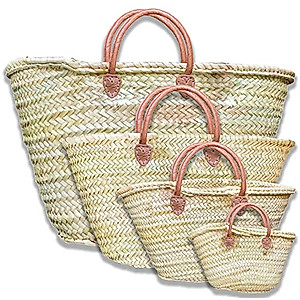 French Market Basket Bag | Handmade Moroccan Seagrass Baskets | Wicker Basket for Beach, Laundry, Toy, Blanket, Storage, Baby, or Picnic, Premium Bundles (Small, Medium, Large, XL) by purifyou