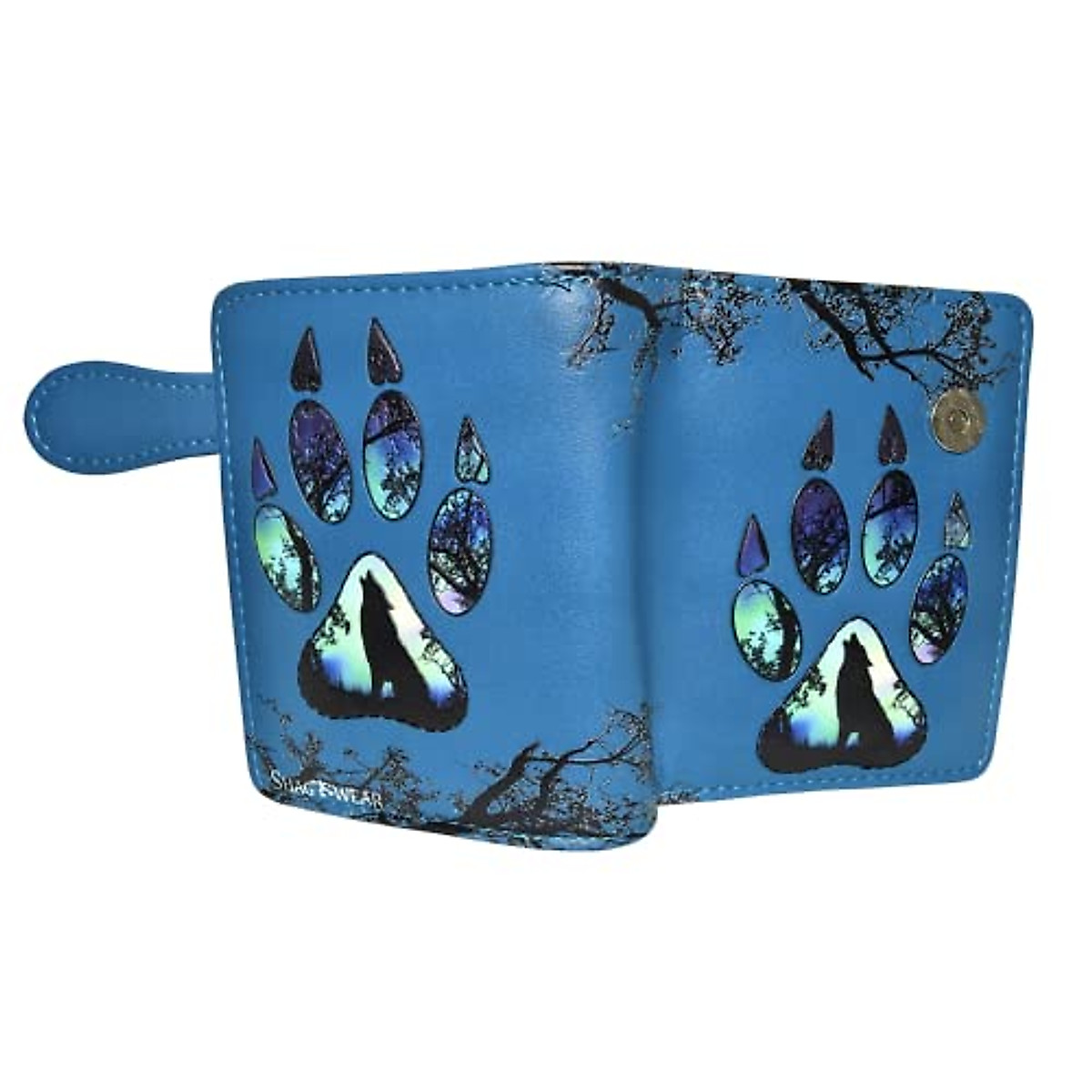 Shag Wear Wolf Paw Small Animal Wallet for Women and Teen Girls Vegan Faux Leather 4.5" Blue