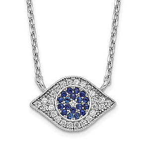 IceCarats 925 Sterling Silver Cubic Zirconia CZ Hamsa Good Luck Blue Evil Eye Protection Necklace 17 inch Chain