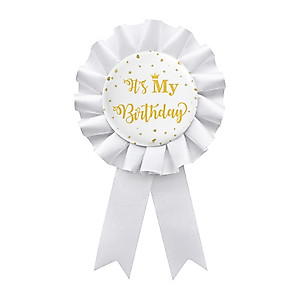 WIDEIDEAL White It's My Birthday Tinplate Badge Pin, Boys and Girls Happy Birthday Award Ribbon Children Adults Party Decorations Sign