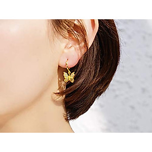 INENIMARTJ Butterfly Earrings Butterfly Dangle Earrings 14K Gold Small Crystal Butterfly Hoop Earrings for Women