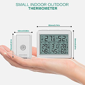 ORIA Indoor Outdoor Thermometer, Digital Hygrometer Thermometer, Wireless Temperature and Humidity Gauge Monitor with 3 Sensors, LCD Backlight for Home, Office, Bedroom, White