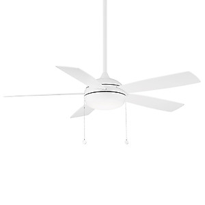 WAC Disc II 5-Blade Energy Star Pull Chain Memory Ceiling Fan 52in Matte White with 3000K Dimmable LED Light Kit