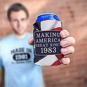 Birthday Gifts for 40th Birthday Making America Great Since 1983 40th Birthday Gag Gifts for Birthday Party 2 Pack Can Coolie Drink Coolers Coolies USA Flag