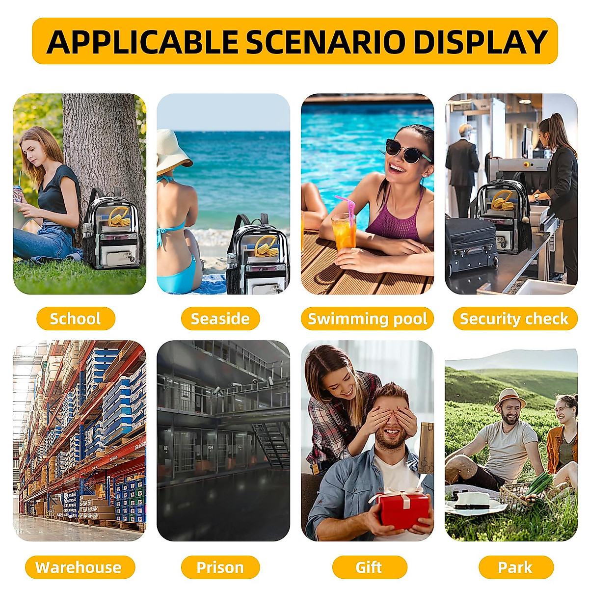 FARMARK Clear Backpack Heavy Duty, Transparent Backpack with Sturdy Strap for School/Travel/Work