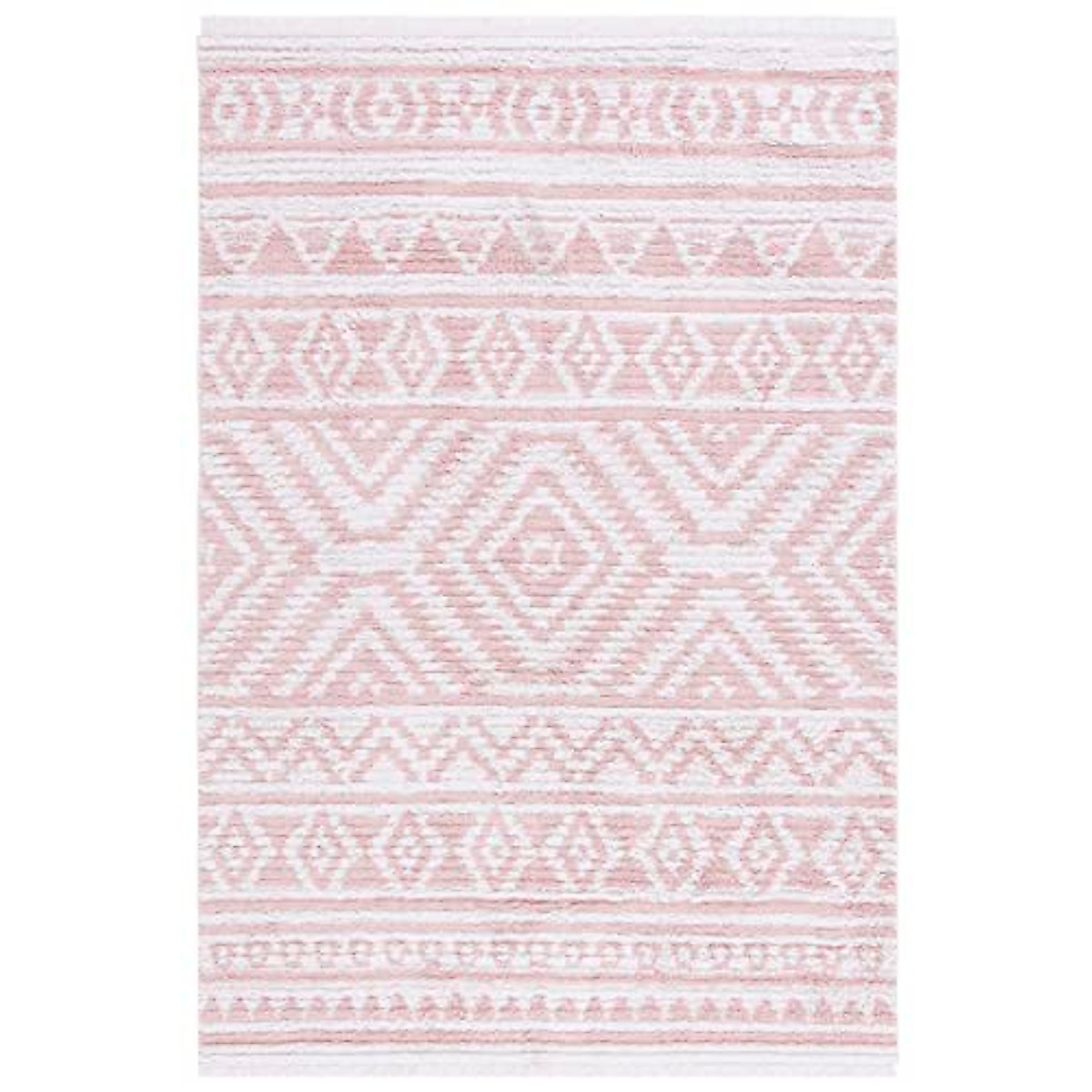 Safavieh Augustine Collection Area Rug - 5' x 7'7", Ivory & Pink, Moroccan Boho Tribal Fringe Design, Non-Shedding & Easy Care, Ideal for High Traffic Areas in Living Room, Bedroom (AGT849U)