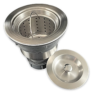 Lexicon 3-1/2 Inch Stainless Steel Strainer for Kitchen Sink, Stainless Steel Kitchen Sink Drain Strainer Assembly with Strainer Basket and Drain Stopper, US Standard Kitchen Sink SSS-D07