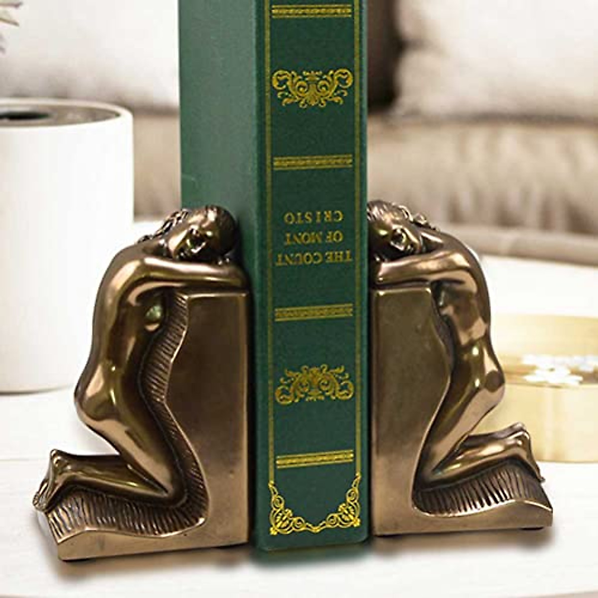 Bookends 2Pcs Beauty Girl Bookends Copper Art Book Stands Book Organising Frames Creative Book Supports Book Ends