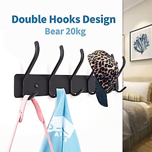 AJLTPA Coat Rack Wall Mount, Wall Coat Rack with 6 Hooks, Heavy Duty Metal Coat Hook Rail, Wall Hook Rack for Hanging Clothes, Jacket, Hat, Bedroom, Bathroom, Kitchen, Matt Black