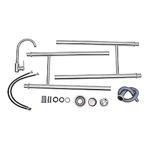 Commercial Sink, Free Standing Stainless Steel Single Bowl Restaurant Kitchen Sink Set w/Faucet & Drainboard, Prep Utility Washing Hand Basin w/Workbench Storage Shelves Indoor Outdoor