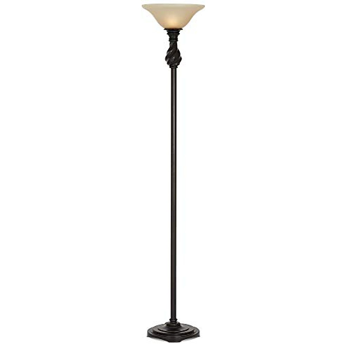 Regency Hill Traditional Torchiere Floor Lamp 70" Tall Hand Applied Black Bronze Swirl Font Amber Glass Shade Standing Pole Light for Living Room Reading House Bedroom Home Office Decor