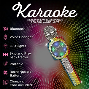 Wireless Express - Sing-Along Bling Bluetooth Karaoke Microphone and Bluetooth Stereo Speaker All-in-One (Rainbow Bling)