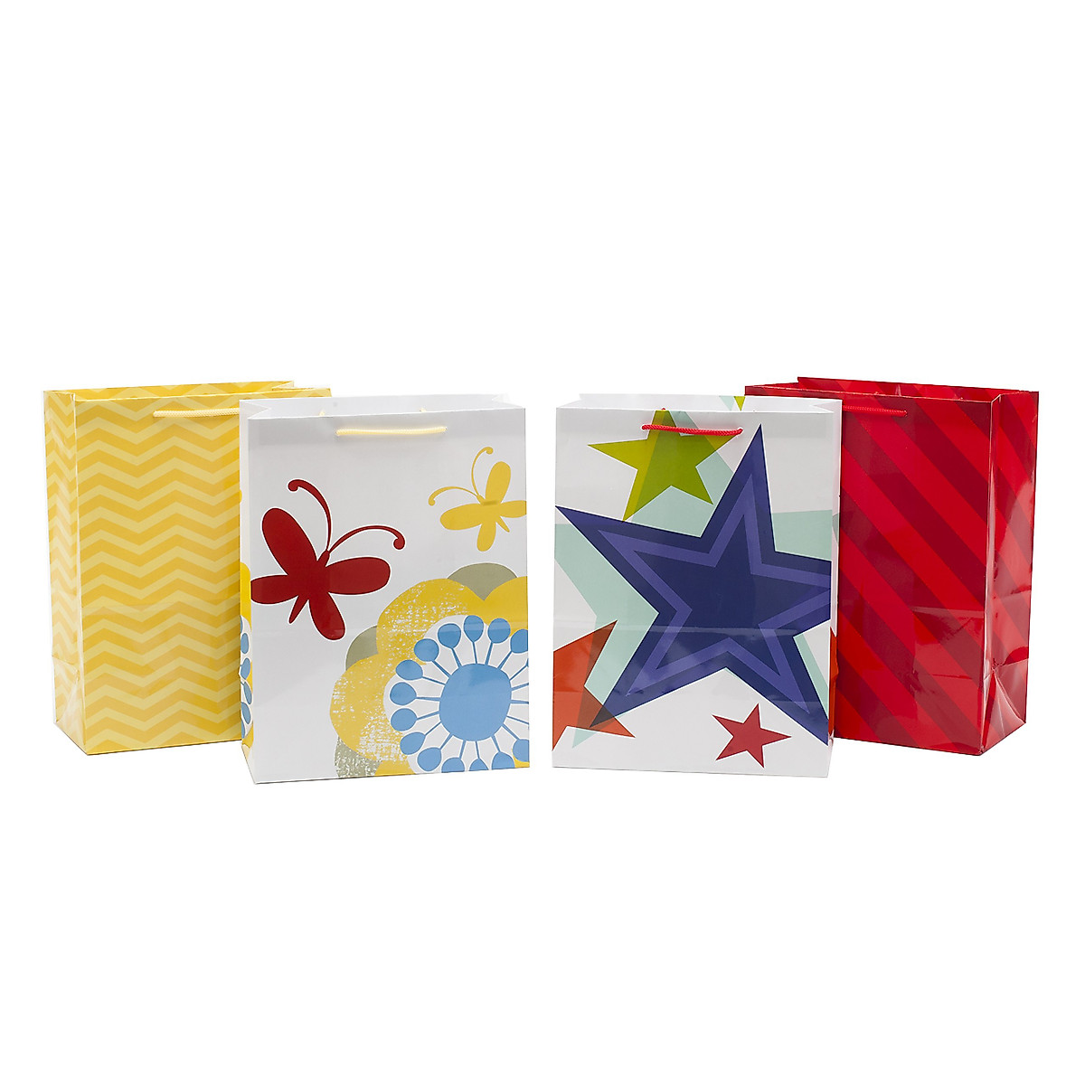 Hallmark 12" Large Gift Bags (Pack of 2: Yellow Chevrons and Flowers with Butterflies) for Birthdays, Baby Showers, Easter, Mothers Day or Any Occasion