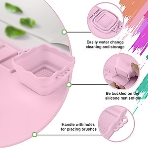 Aubeco Silicone Craft Mat with Built in Cleaning Cup and Paint Holder, Art Silicone Mat Large, 19.9"x16.9" Clay Mat, Nonslip Room Silicone mat for Painting, Table, Resin and Play, Pink