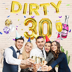 12PCS Dirty 30 Balloons, Gold Dirty Thirty Balloons/30th Birthday Decoration, Champagne Glass Balloon Decor for Men Women, Cheers to 30 Years Old Birthday Foil Balloons for Outdoor