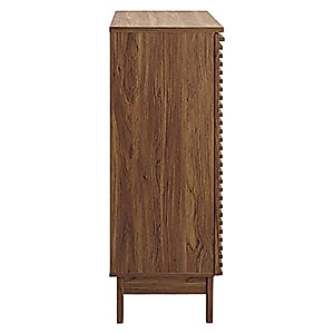 Modway Render Mid-Century Modern Bar with Wine Rack Storage Cabinet, Walnut