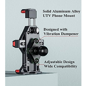 BRCOVAN Aluminum Alloy UTV Phone Holder with Vibration Dampener & High-Speed Secure Lock, Metal Anti-Shake UTV Roll Bar Cellphone Mount Fit Roll Cage 1.5/1.65/1.75/1.85/2 inch, for 4.7''-7.2'' Phones