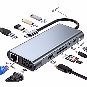 FDBV Docking Station USB C Hub 11-in-1 USB C Hub 4K USB C to HDMI Adapter for SD/MicroSD Card Reader 4 USB 3.0 Ports with 87W PD Charging Port