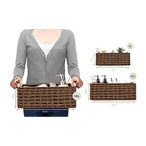 DECOMOMO Wicker Storage Basket, Toilet Paper Basket for Organizing Storage, Paper Rope Baskets with Liner and Wooden Handles for Shelves Cosmetics Books (Brown – 3 Pack)