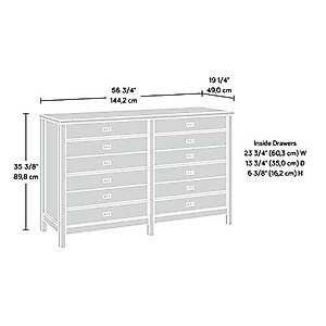 Sauder Cottage Road L-Desk, L: 65.11" x W: 58.66" x H: 29.76", Soft White Finish & Cottage Road Dresser, L: 56.77" x W: 19.29" x H: 35.35", Soft White Finish