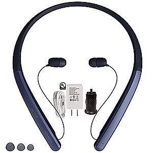 LG Tone Flex Wireless Bluetooth Stereo Neckband Earbuds HBS-XL7-32-Bit Hi-Fi DAC, Meridian Audio,Google Assistant (Wall & Car Charger- Navy Blue)