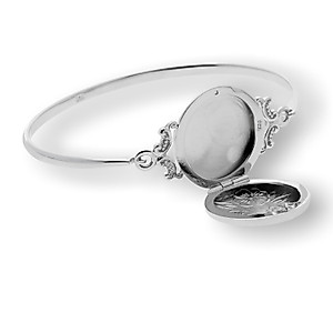Pearlina Sterling Silver Locket Bracelet Bangle Cuff Etched Floral Vintage Style for Woman 7"