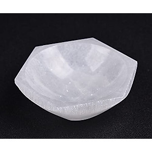 AMOYSTONE Natural Selenite Plate Selenite Bowl for Crystals Hexagon Selenite Dish 4" for Chakra Healing Crystals Collection Gift