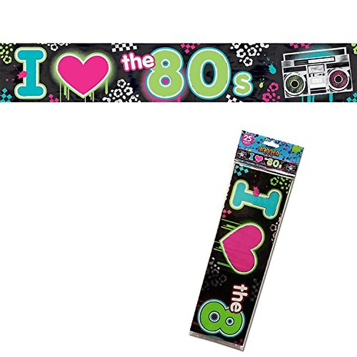 Amscan 80's Party Foil Banner, 25', Black