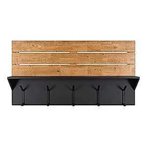 Kate and Laurel Samuels Farmhouse 5-Hook Wall Shelf, 42 x 5 x 22, Rustic Brown and Black, Decorative Wall Storage