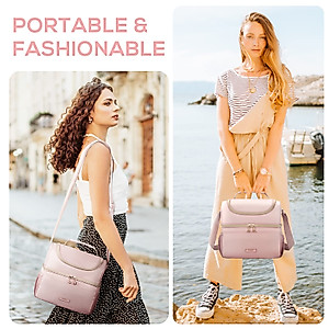 TOURIT Dual Compartment Lunch Bag Women Insulated Lunch Box Cooler Bag for Men, Women, Work, Picnic, Pink