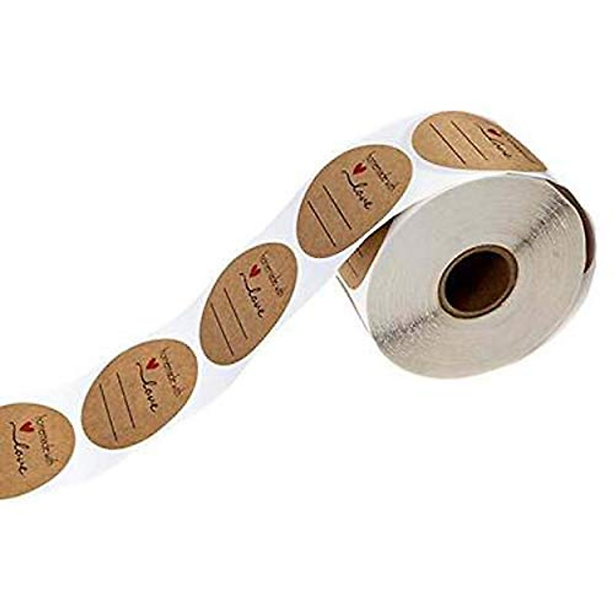 Handmade with Love Stickers, 500pcs Round Baking Kraft Label Stickers Self-Adhesive Label Decor Heart Shape Stickers for Homemade Gifts (25mm)