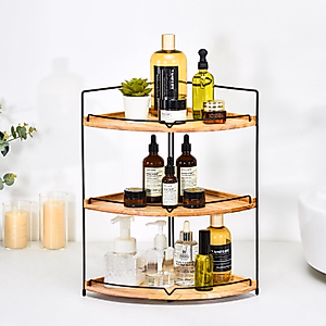 FairyHaus Bathroom Counter Organizer, 3 Tier Corner Bathroom Countertop Organizer for Skincare Make up Storage, Rustic Wood Bathroom Kitchen Vanity Counter Organizers