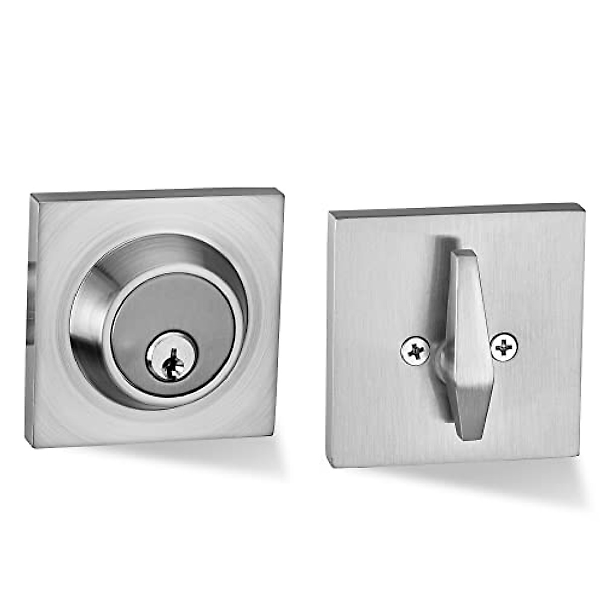 Berlin Modisch Passage Lever Door Handle and Single Cylinder Deadbolt Lock and Key Designer Series Lever Handle Set [Front Door or Office] Handleset Heavy Duty – Satin Nickel Finish