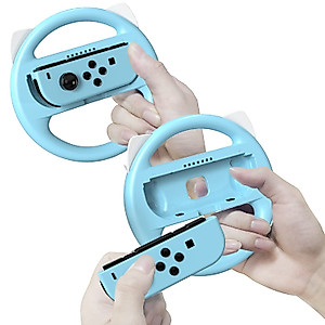 momen Switch Steering Wheel for Nintendo Switch Accessories，Racing Wheels for Mario Kart 8 Deluxe，Compatible with Switch JoyCon Controllers（2 Pack，Blue & Green）