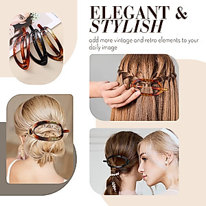 Yilloog 3 Pieces French Hair Barrette Clip French Clips Flexible Ponytail Holder Plain Strong Grip Closure Barrettes Styling No Metal Hair Accessories for Women Girls, 3 Colors (Oval Shape)