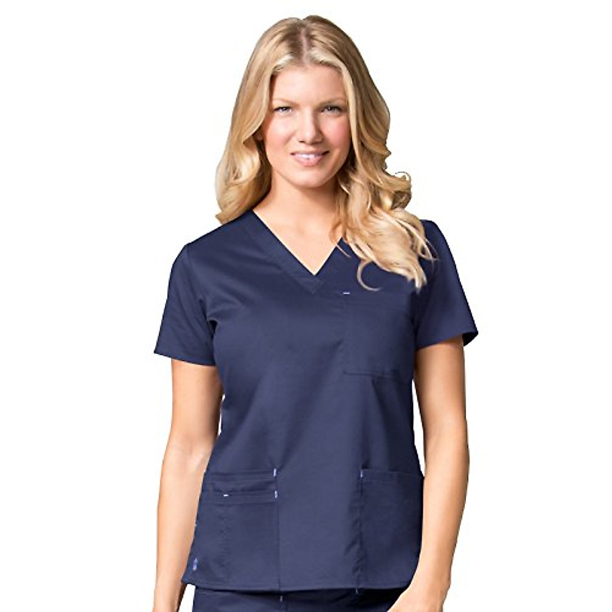 Maevn Women's Blossom 3-Pocket V-Neck Top(Navy, Large)