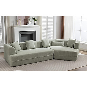 FREESNOOZE Modern Boucle Upholstered Sofa Set, 2 Piece Free Combination, Minimalist Style Modular Sectional Couch with Pillows for Living Room, Bedroom, Green