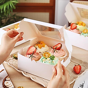 MUMULULU 8 PCS White Paper Cupcake Boxes with 4 Cavity Cookie Gift Boxes with Clear Window 4 Treat Holder Cupcake Containers Bakery Cake Box for Birthday Party Bakery Supplies