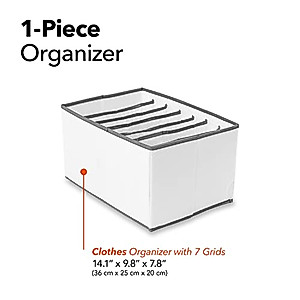 4EVERGOODS Wardrobe Clothes Organizer, Closet Organizer, Dresser Organizer - Lightweight Sweaters, Shirts, T-Shirts, Leggings, Skirts, 7 Grids - PVC Gray - 1 Piece Set