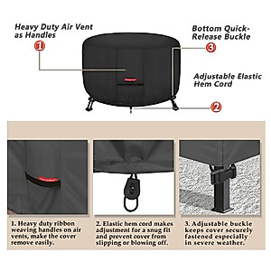 Porch Shield Fire Pit Cover - Waterproof 600D Heavy Duty Fade Resistant Round Patio Fire Bowl Cover Black - 32 inch