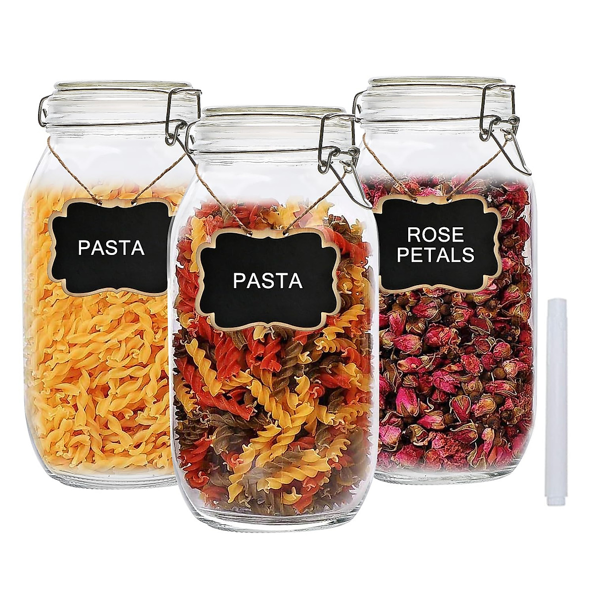 Flrolove 74 oz/2200ml Glass Food Storage Jars,Glass Canisters With Airtight Lids,Large Brown Sugar Container,3 Pack Round Jar Containers for Storing Sugar, Flour, Cereal,Coffee,Cookies